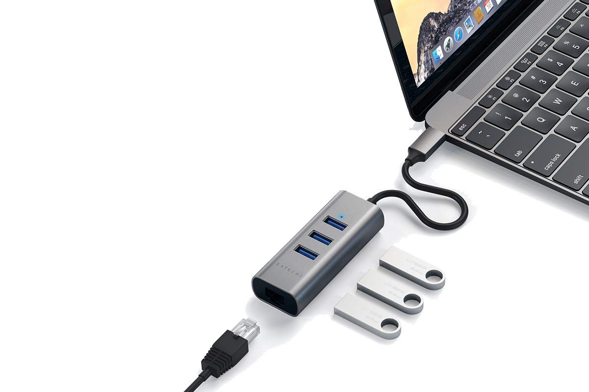 Satechi USB C Hub Adapter, USB C Adapter with 3 USB-A 3.0 Ports and Ethernet Port, for MacBook Pro/Air M1 M2 M3, Dell, HP, Surface, Lenovo, iPad, iPhone 15 - Space Gray
