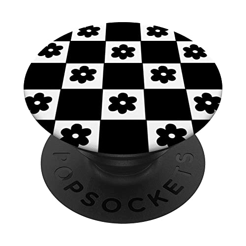 Classic Checkered Checker Checkerboard Black Flower Pattern PopSockets Swappable PopGrip