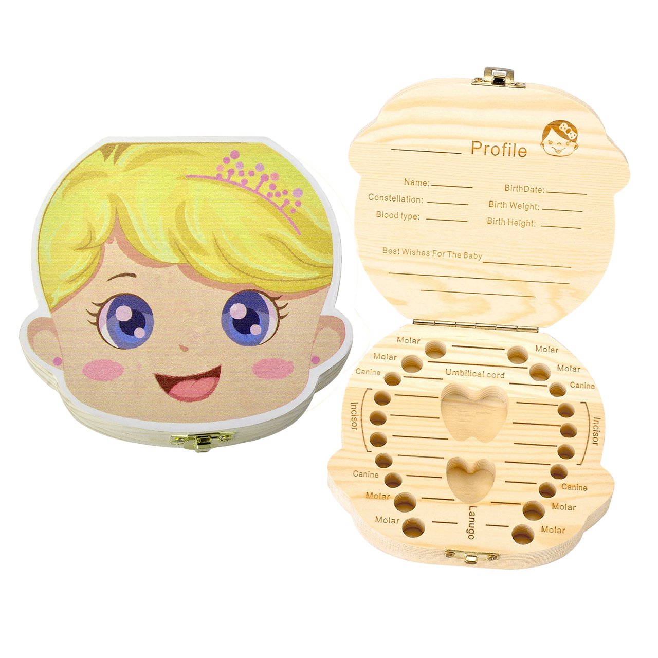 Mogoko Cute Baby Tooth Box, Wooden Milk Teeth Storage Organizer, Kids Lost Tooth Keeper Box For Girl (English, Princess)