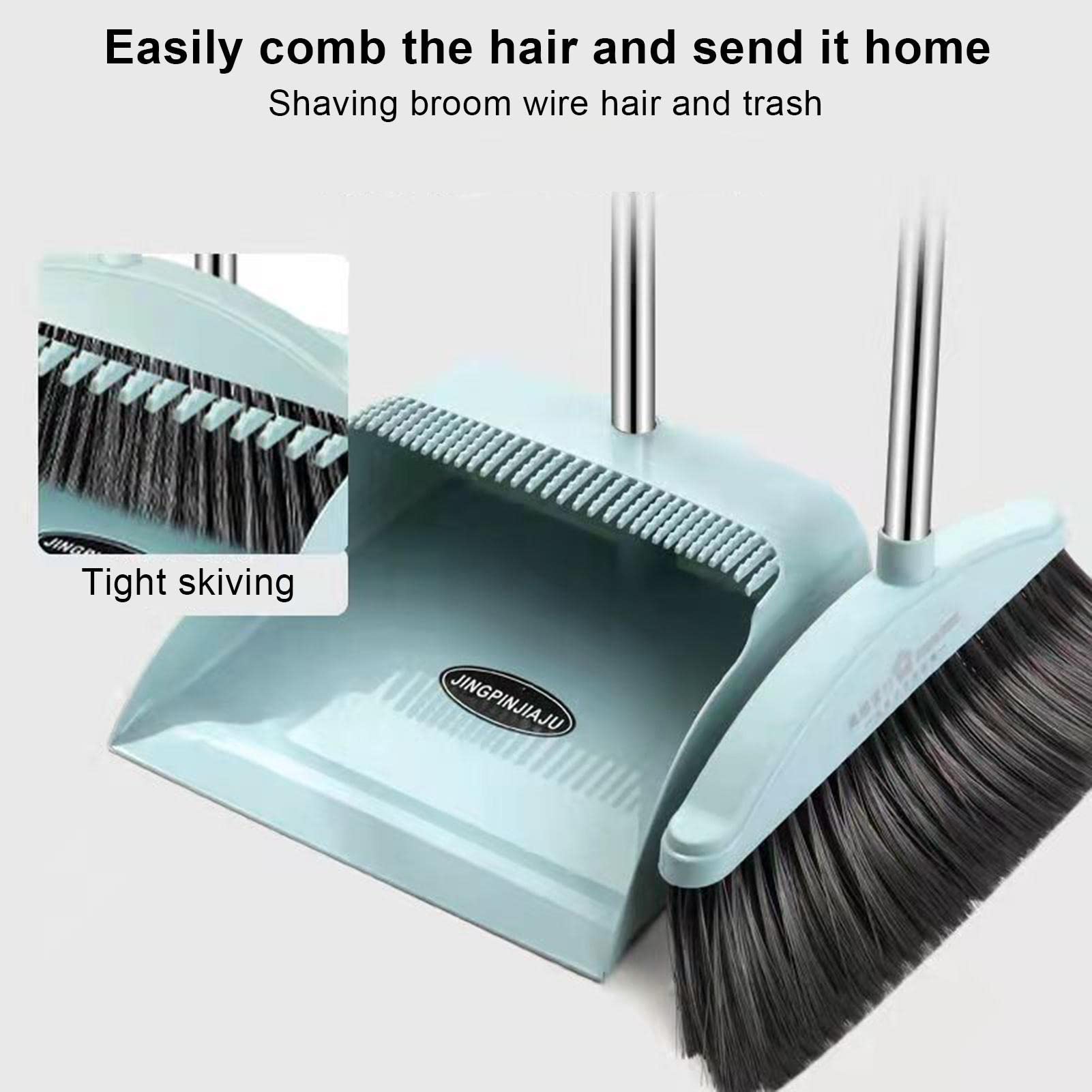 QULSE Broom and Dustpan Set for Home - Dust Pans with Long Handle - Outdoor Indoor for Home Kitchen Room Office,Must Haves for Home (Blue)