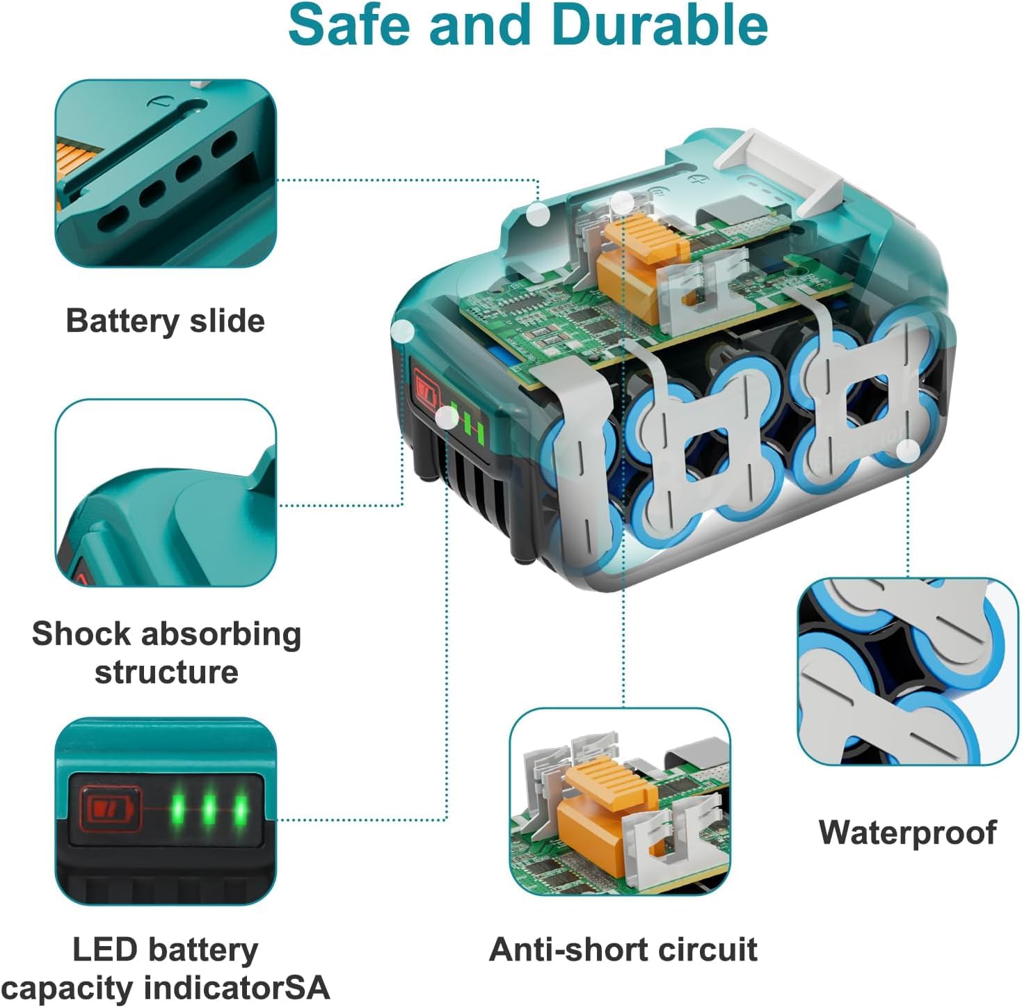 Aoasur 2023 Upgrade Version 6.0Ah Replacement for Makita 18V Battery 2Packs, Same Color as Makita Tool, fits All Makita 18V Tools and OEM Charger