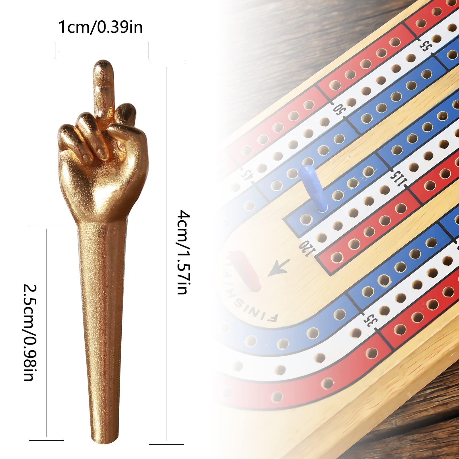 9 Pieces Funny Metal Cribbage Pegs for 1/8 Holes Unique Tapered Cribbage Board Pegs for Traditional Peg Board Game with 3 Colors (Middle Finger)