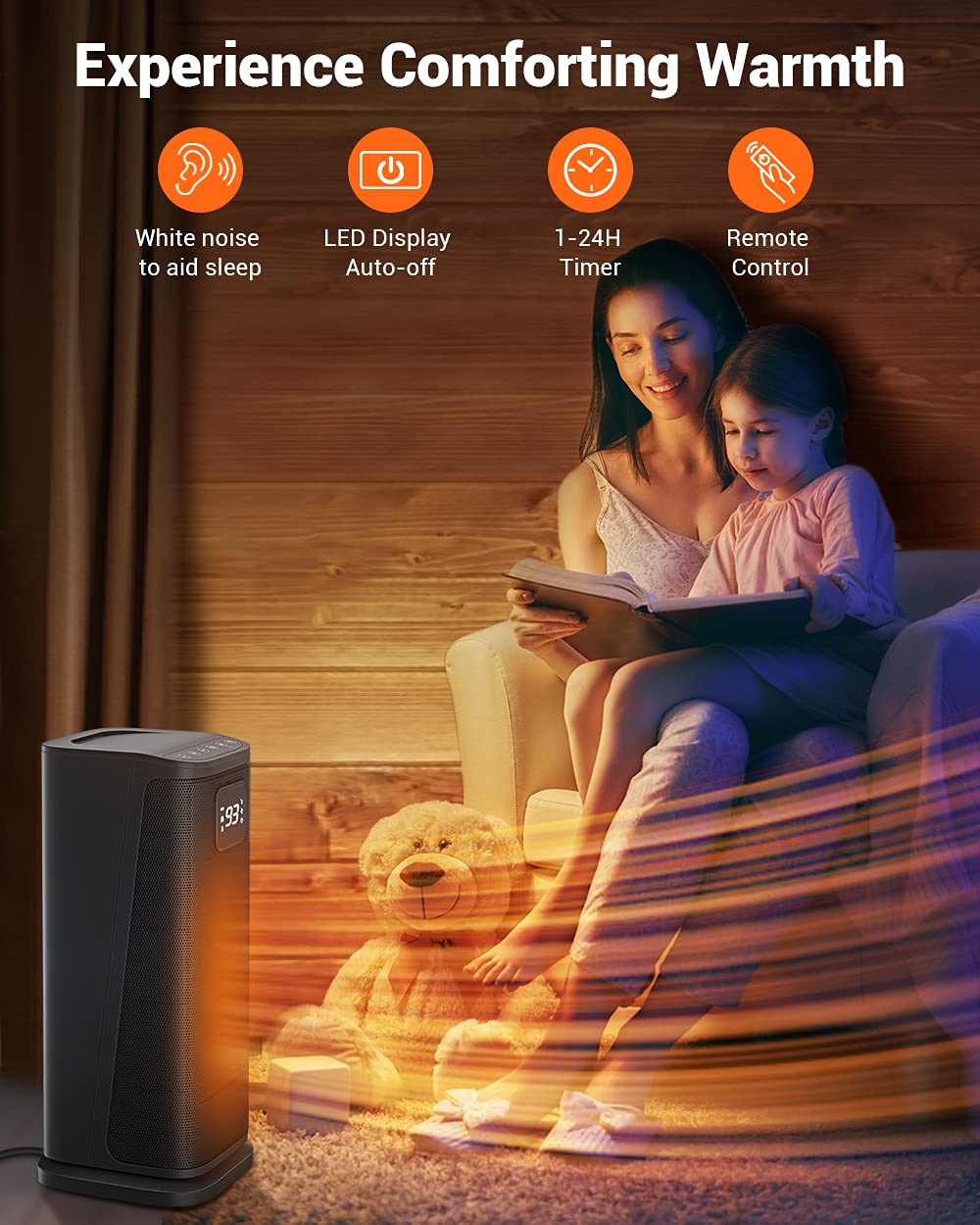 FHstars Space Heater for Indoor Use, 1s Fast Heating Electric Oscillating Portable Heaters with Thermostat, 1500W Ceramic PTC Room Heater with 4 Modes, 24H Timer, LED Display, Safe for Office Use…