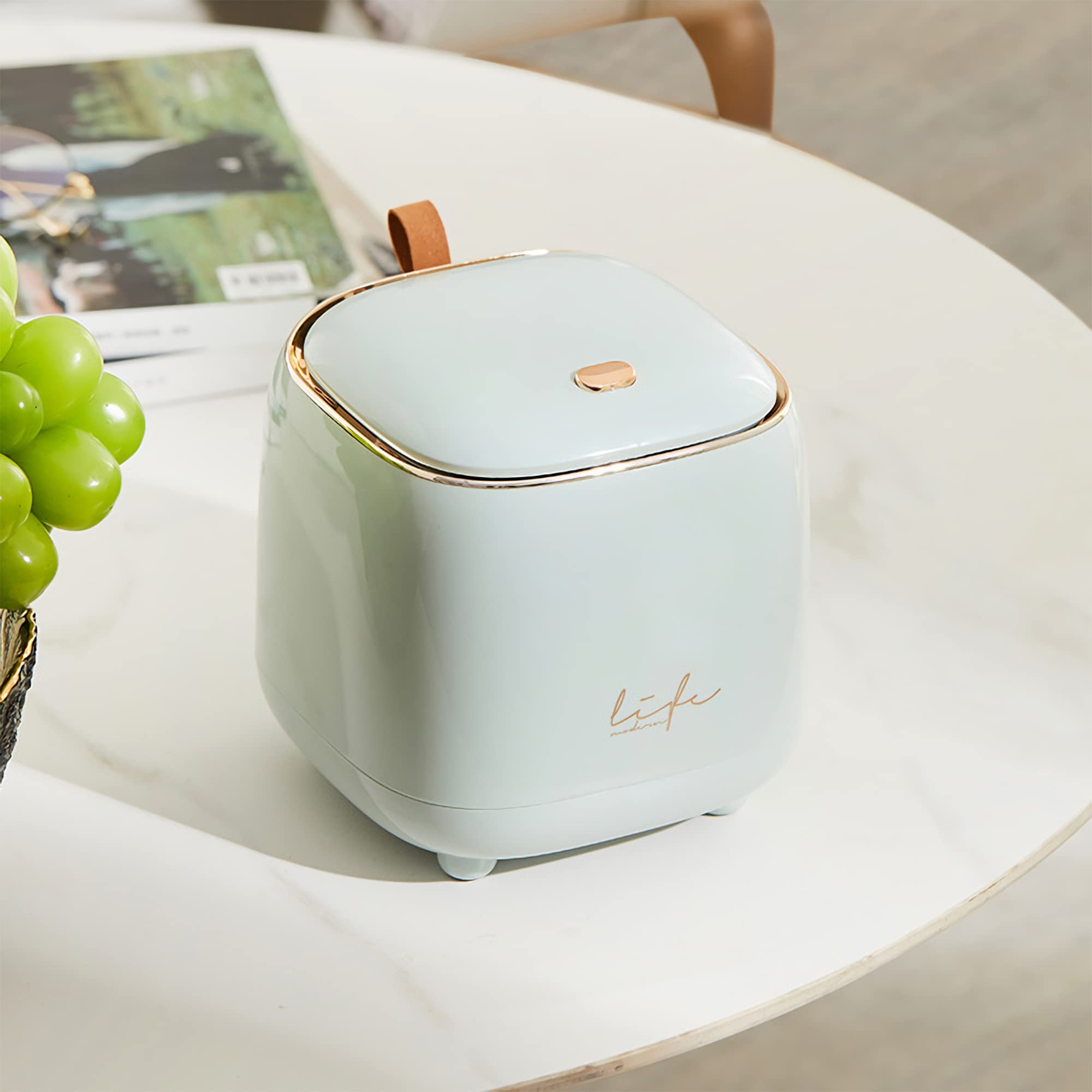Sheebo Premium Tea Pot Mini Trash Can with Lid Wastebasket 50 Counts Mini Trash Bags for Bathroom Vanity, Desktop, Tabletop or Coffee Table - 2 Liter (Tea Pot - Teal)