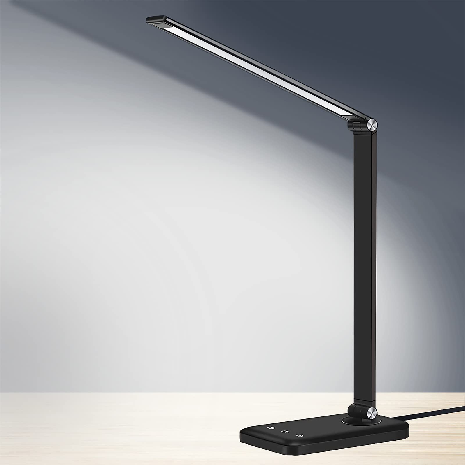 AFROG Multifunctional LED Desk Lamp with USB Charging Port, 5 Lighting Modes,5 Brightness Levels, Sensitive Control, 30/60 min Auto Timer, Eye-Caring Office Lamp,8W,5000K