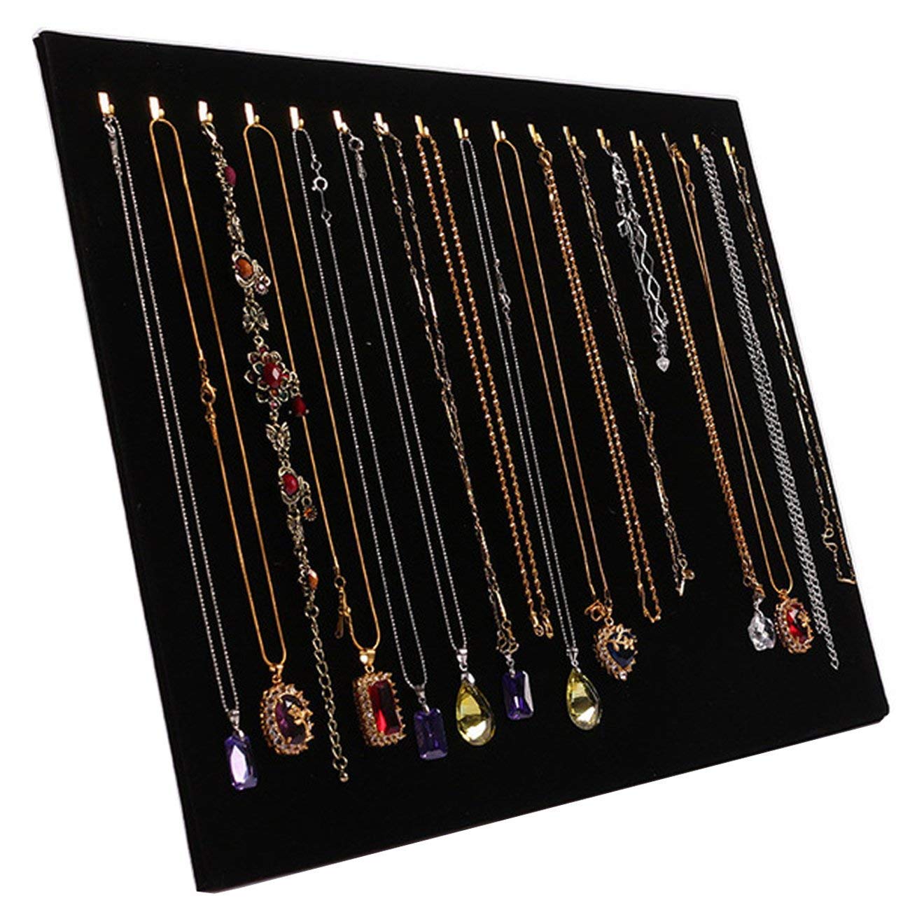 Jashem Necklace Display Jewelry Tray Organizer Pad Showcase Display Case 17 Hooks
