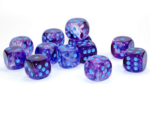 Chessex Nebula Dice Block 16mm d6 Nocturnal with Blue Luminary (12 dice)