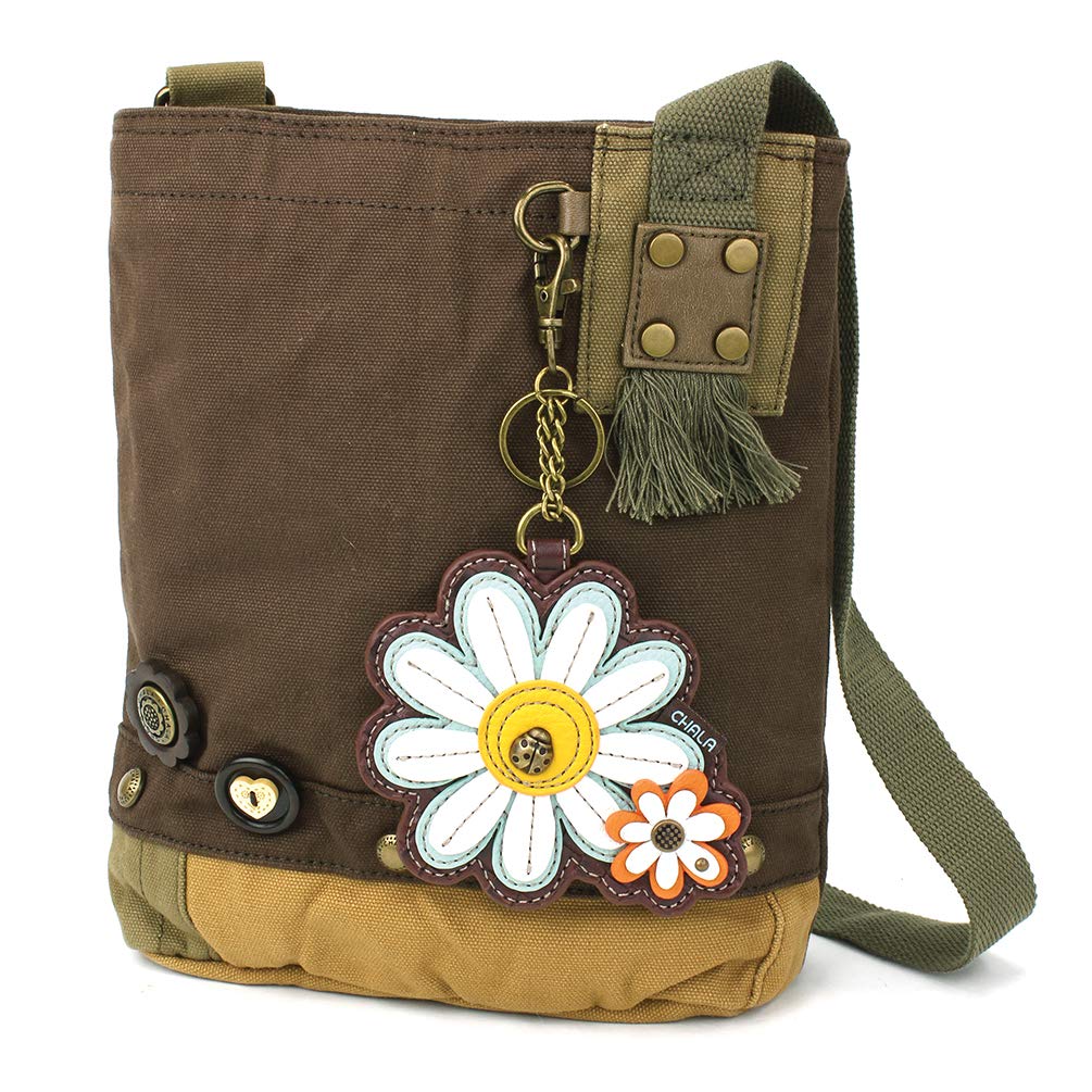 CHALA Handbags Brown/Olive Canvas Patch Cross-body Messenger Bags with 2020 new coin purse (Dark Brown_ Daisy)