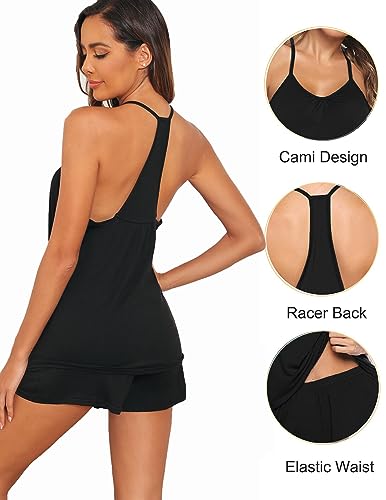 Avidlove Women's Halter Pajama Shorts Set Cotton Sexy Tank Pants Two Pieces Black Large