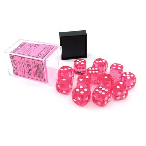 Chessex Polyhedral Translucent 12-Die Set, 16mm 6D Pink/White Dice for Dungeons and Dragons (DND), Role Playing Games, MTG, Pathfinder, Table Game, Board Games