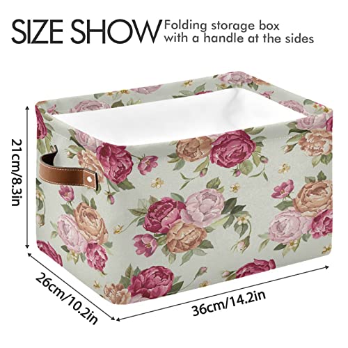 ALAZA Pink Rose Floral Blossom Leaf Foldable Storage Box Storage Basket Organizer Bins with Handles for Shelf Closet Living Room Bedroom Home Office 2 Pack