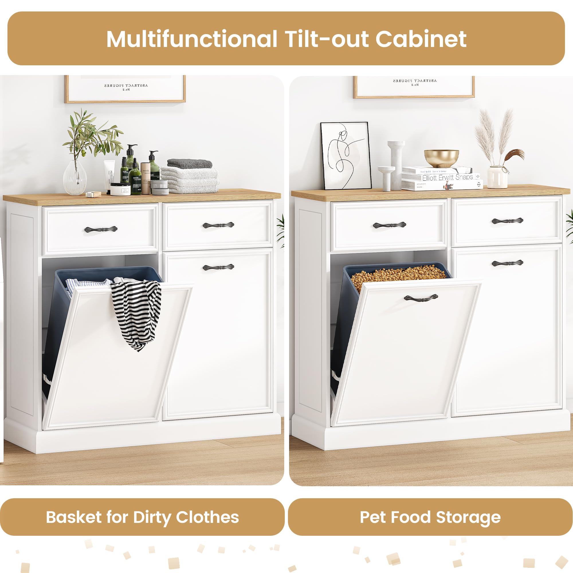 IDEALHOUSE Double Tilt Out Trash Cabinet, Hidden Trash Can Cabinet 10 Gallon Storage Holder, Freestanding Garbage Can Cabinet for Kitchen Dining Living Room