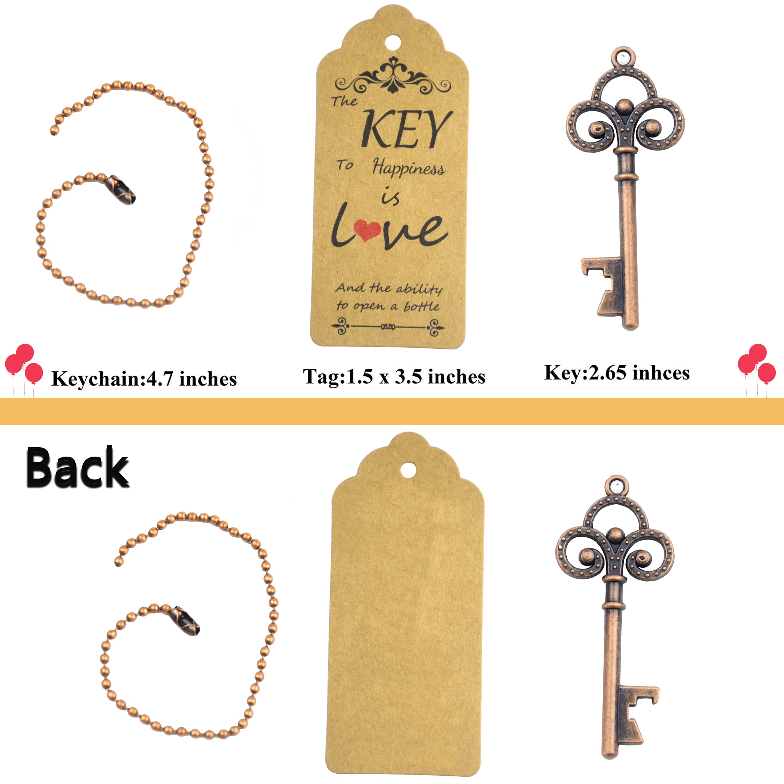 Aokbean 52pcs Key Bottle Opener Wedding Party Favors for Guests Gift with Keychian and Card,Skeleton Key Bottle Openers (Antique Copper)