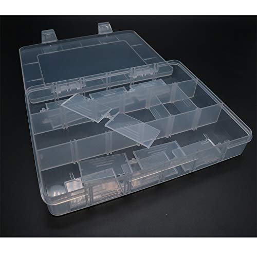 Xiaoyztan 18-Grid Adjustable Plastic Storage Box with Removable Divider for Electronics Jewelry Sewing Tool Gadgets, 7.9 x 5.7 x 1.1 inch