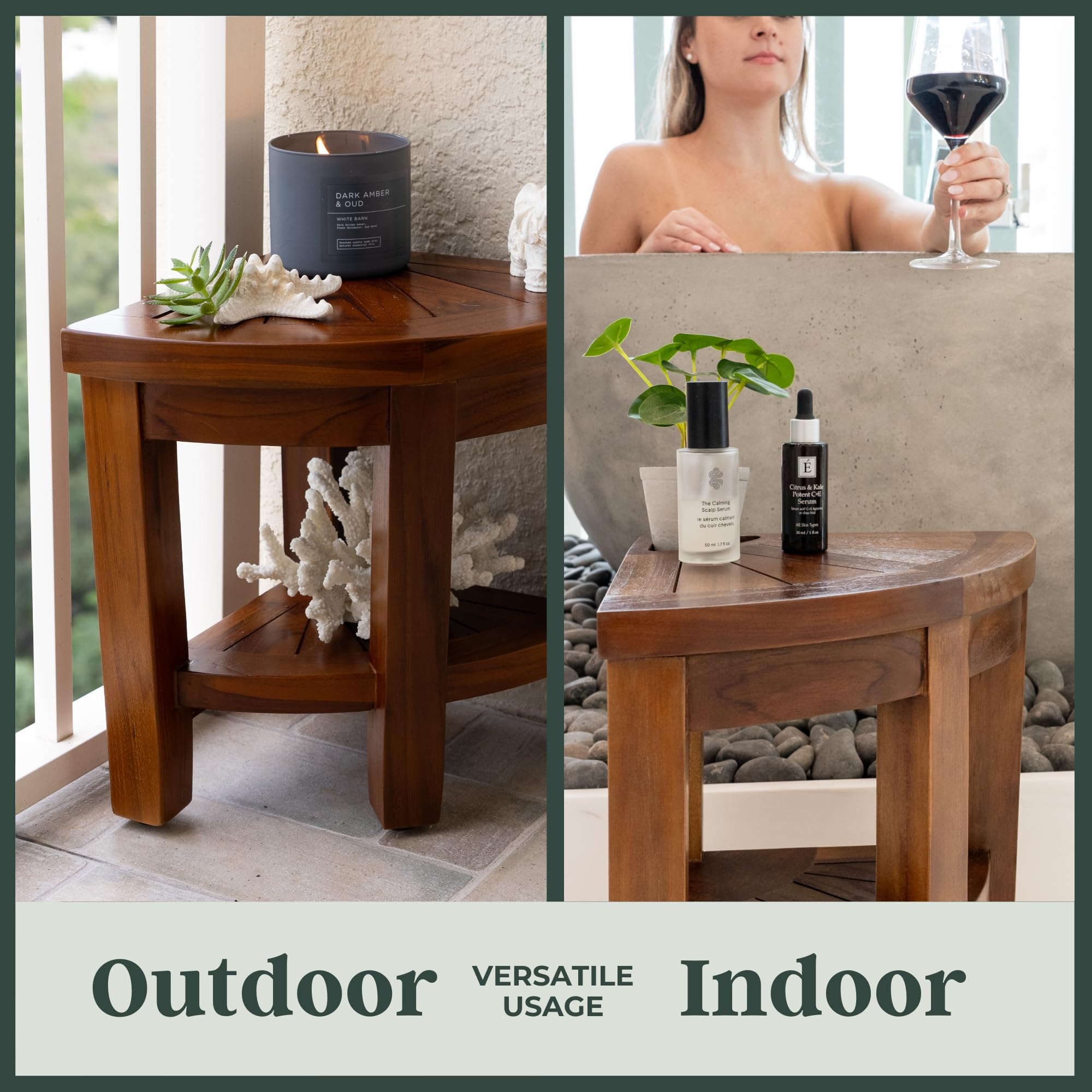 Teak Corner Shower Bench - Fully Assembled 14 inch Corner Teak Shower Bench | Waterproof Shower Stool for Shaving Legs | Non-Slip Multi-Purpose Corner Shower Stool for Bathroom, Patio, Living Room