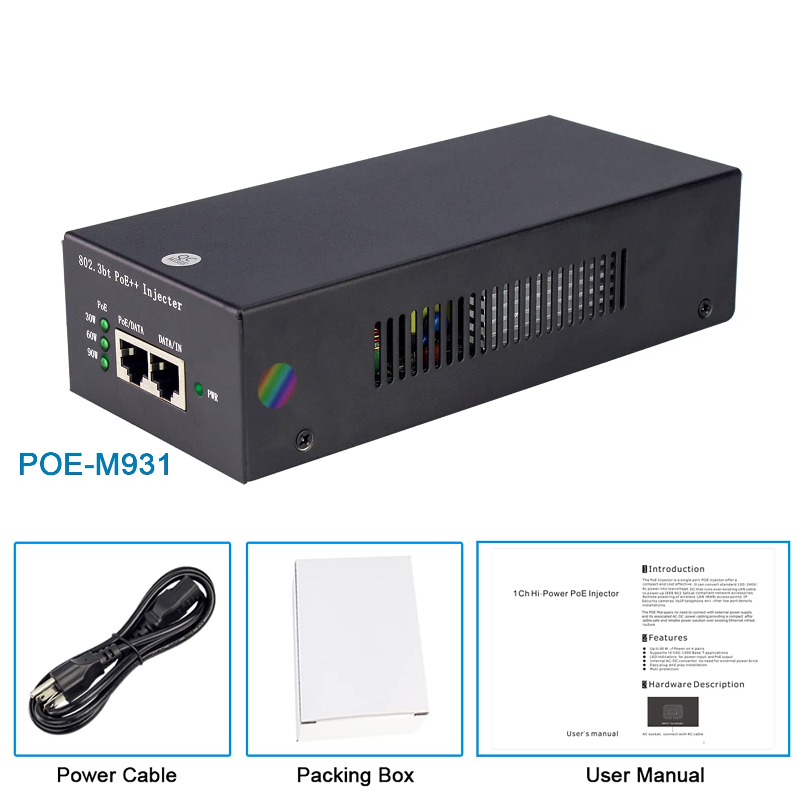 CENTROPOWER 90W High Power Gigabit PoE Injector Adapter,10/100/1000Mbps,Up to 90W Ultra Power Supply Ethernet PoE++ Injector,IEEE 802.3af/at/bt Compliant ,UL Certified.Plug & Play