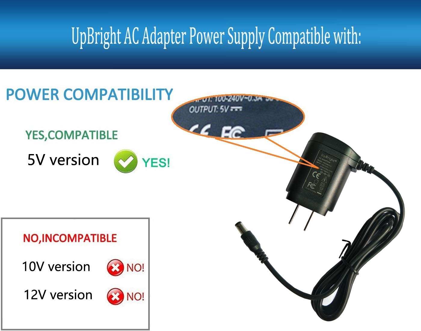 UpBright 5V AC/DC Adapter Compatible with Dogtra SBC5V1000 5.5 BC5V1000/5.5 Battery Charger BC5V10005.5 200C 202C 280C iQ Plus No Bark Dog Training Collar EF-3000 Gold HK-X105-A05 HK-J105-A05 1A Power
