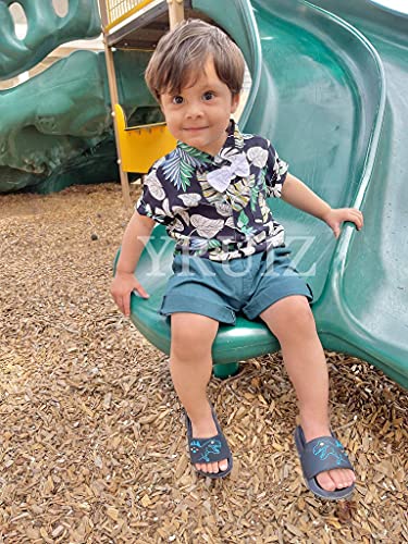 Yruiz Toddler Boy Hawaiian Outfit Set Baby Summer Floral Shirt with Bow-tie+Short Pants (Blue, 6-12 Months)