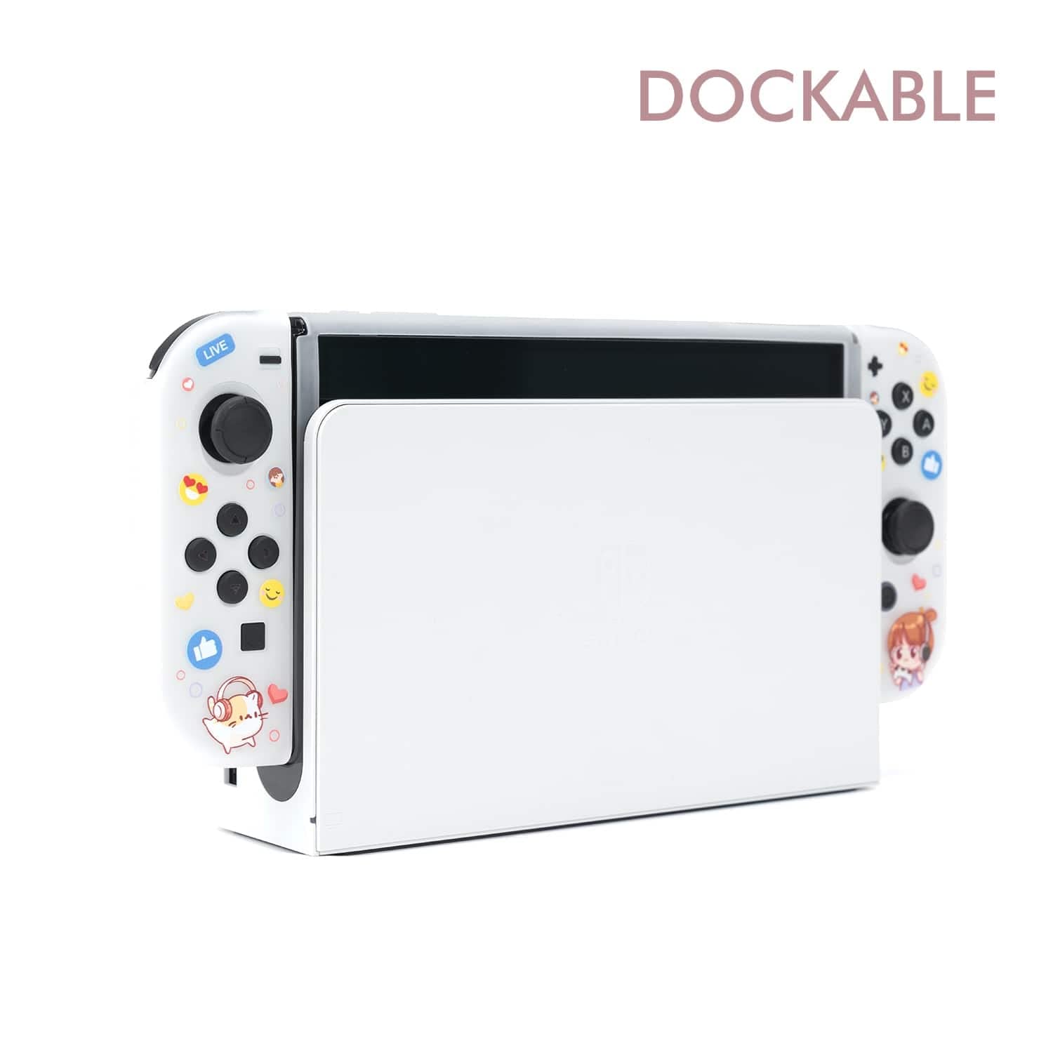 BelugaDesign Girl Gamer Case | Dockable Soft Anime Streaming Pastel Cute Snap on Cover Shell | Compatible with Nintendo Switch OLED Console Joycons (Switch OLED, Clear Blue)