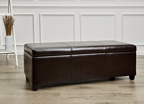 FIRST HILL FHW Madison Rectangular Faux Leather Storage Ottoman Bench, Large, Espresso Brown