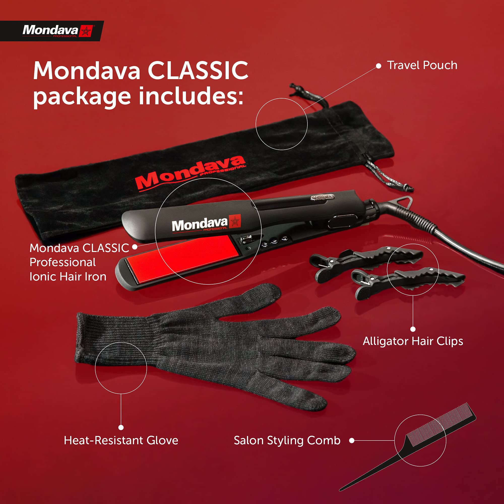MONDAVA Professional | Ceramic Tourmaline Flat Iron Hair Straightener 1¼" | (Dual Voltage) | (Adjustable Temperature Digital Technology) | Straighten & Style Wild Hair in Under (8 Min)