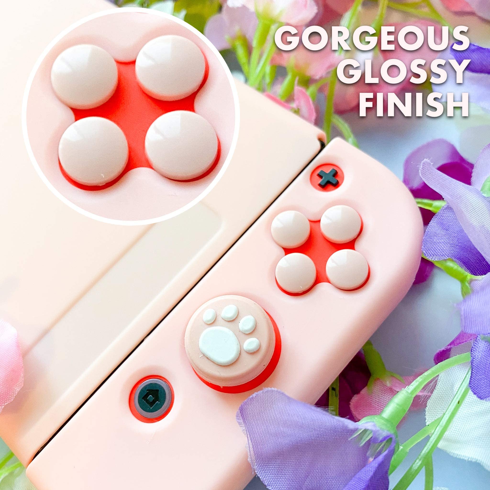 BelugaDesign Pastel Button Caps and D-Pad | Compatible with Nintendo Switch Standard OLED Joy-Con Controller Covers | Directional & A/B/X/Y Buttons - Pink