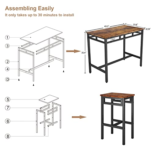 Dining Table Set for 4, CALABASH Kitchen Table and Chairs for 4, 5 Piece Counter Height Dining Sets for Breakfast Nook Restaurant, Apartment, Small Spaces