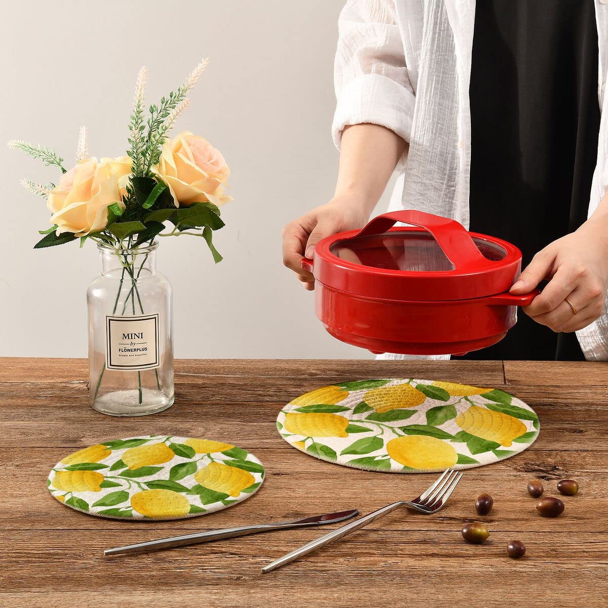 ALAZA Tree Lemon Fruit Yellow Pot Holders Trivets Set 2 Pcs Trivets Cotton Potholders Coasters Hot Pads Hot Mats for Cooking Kitchen