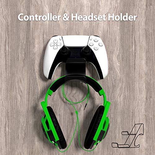 6amLifestyle [Latest Version] Controller and Headphone Holder Stand with Cord Holders for PS5 PS4 Xbox One Switch Pro Gamepad Controller Wall Mount Strong Adhesive/Screws, Shark 11 Pro