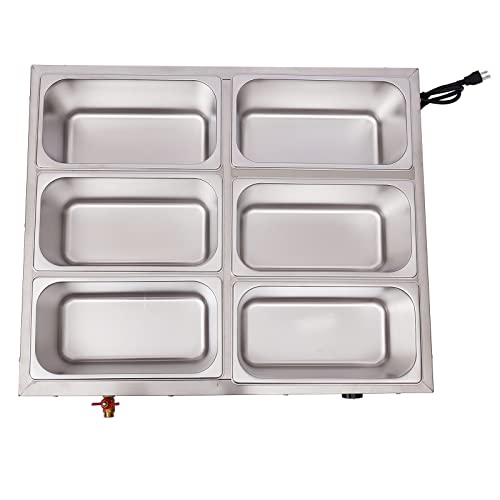 BoTaiDaHong 6 Pot Electric Food Warmer Steamer Buffet Server Heater Countertop Plate 850W 110V Table Countertop Kitchen Equipment Buffet Steam Table Large Capacity