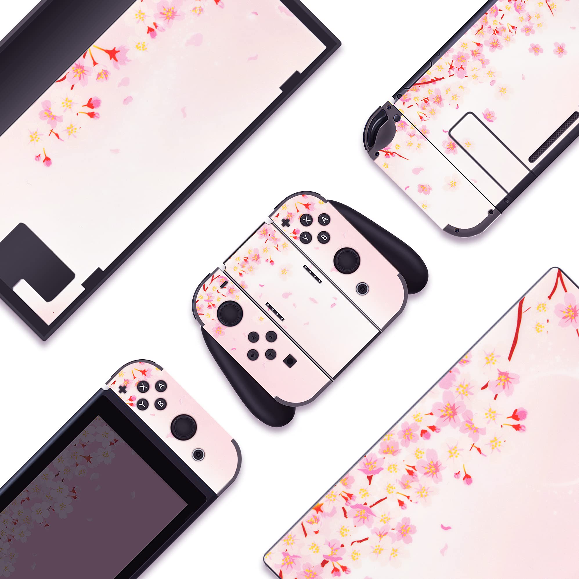 BelugaDesign Sakura Switch Skin | Pastel Sticker Wrap Vinyl Decal | Cute Japanese Flower Cherry Blossom Moon Compatible with Nintendo Switch (Switch Standard, Pink White)