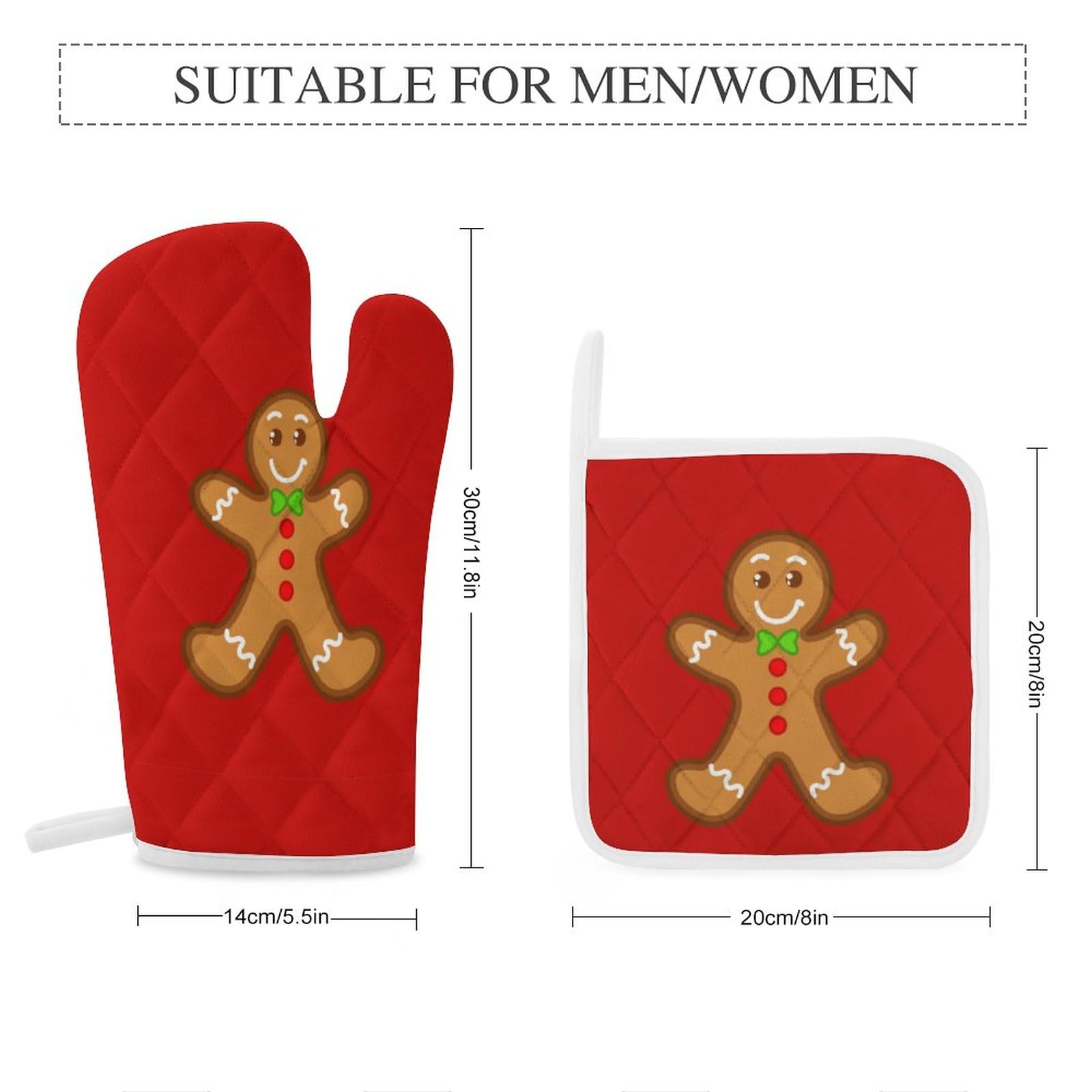 4PCS Oven Mitts and Pot Holders Sets, Sweet Xmas Gingerbread Red Oven Mitts Set Heat Resistant Kitchen Microwave Gloves Safe for Baking,Cooking, BBQ