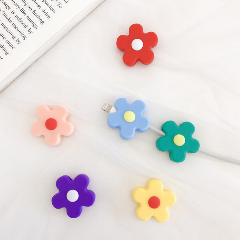 Hemobllo 2pcs Silicone Charging Cord Saver Mini Flower Charging Cable Protector Phone Cable Protective Cover (Blue and Green)