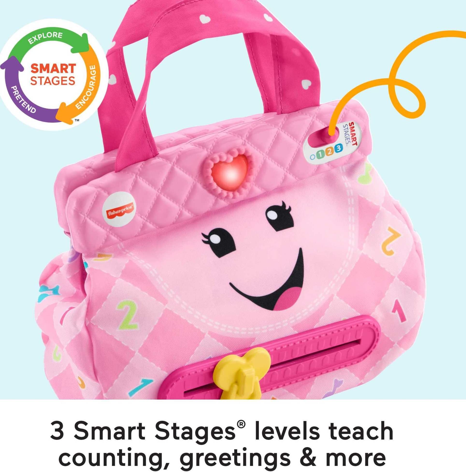 Fisher-Price Smart Purse Learning Toy with Lights Music and Smart Stages Educational Content for Babies and Toddlers, Pink