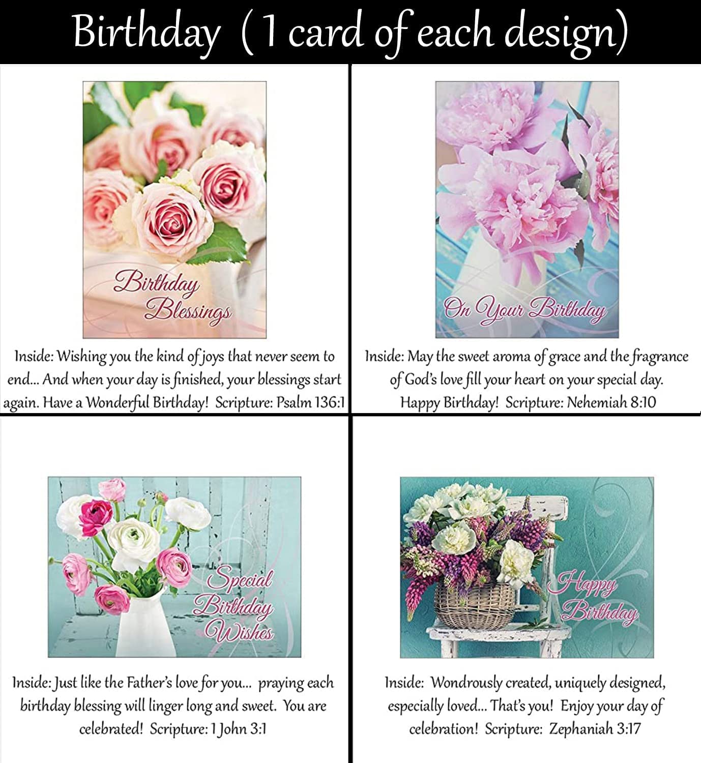 Birthday (No Repeated Cards) 32 Designs Christian/Religious Greeting Card Assortment #3 ~ Scripture in every card