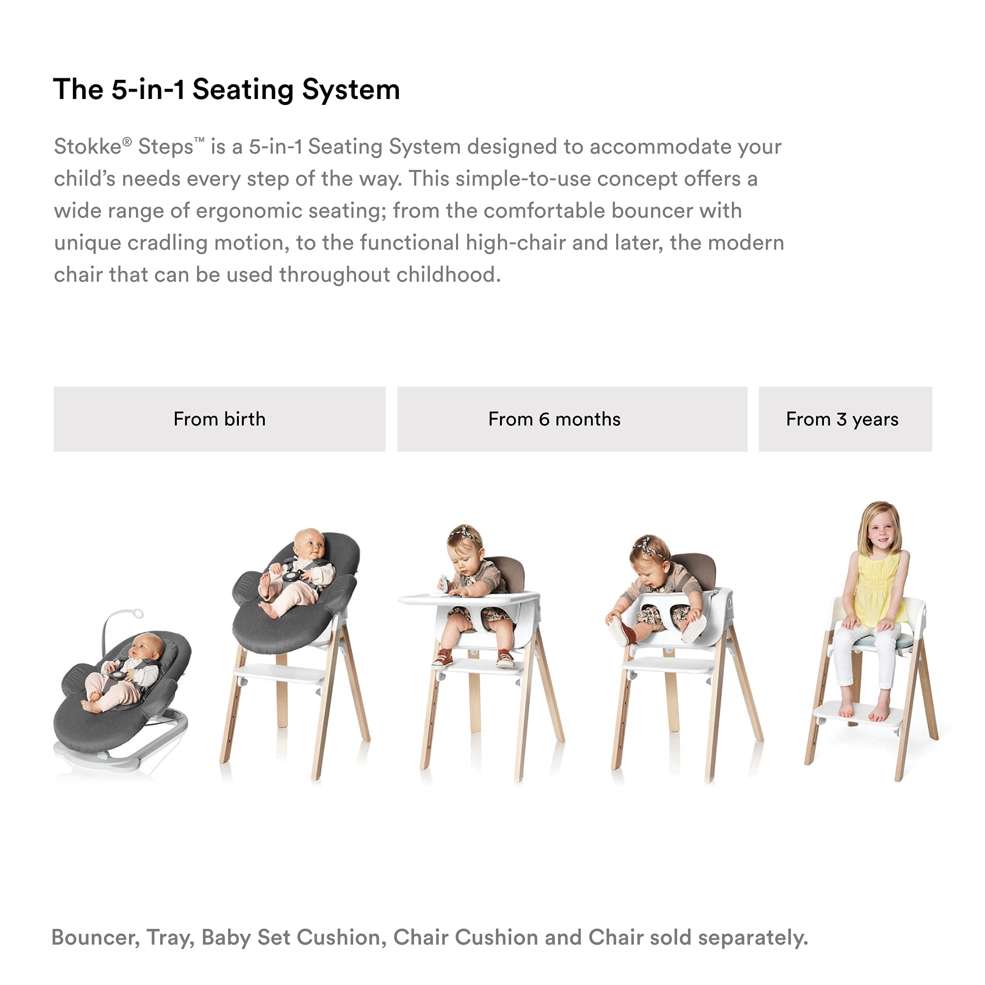 Stokke Steps Baby Set, Black - Transform Stokke Steps Into Comfortable High Chair - Suitable for Baby from 6 Months - Includes 5-Point Safety Harness - Tool Free, Adjustable & Ergonomic