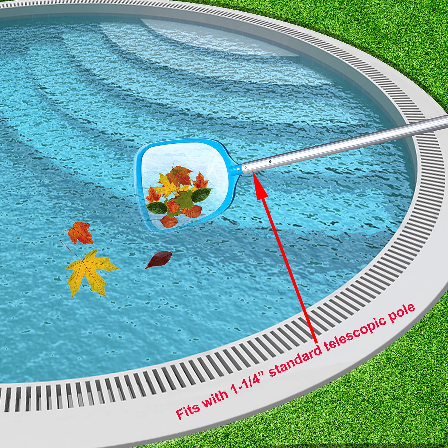 ATIE Pool Spa Leaf Skimmer Net with White Ultra Fine Mesh with 4" Deep Pocket Great for Removing Leaves & Debris in In-Ground Pool Spa and Above Ground Pool, Inflatable Pool, Hot Tub, and Fountain