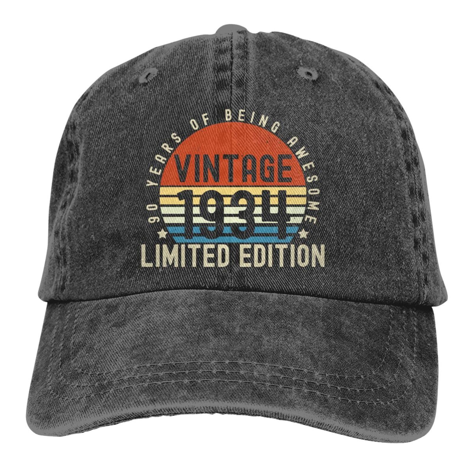 90th Birthday Decorations for Women Men, Vintage 1934 Limited Edition Hat, Adjustable 90 Years Old Party Favor Baseball Cap, Funny Retirement Birthday Gifts