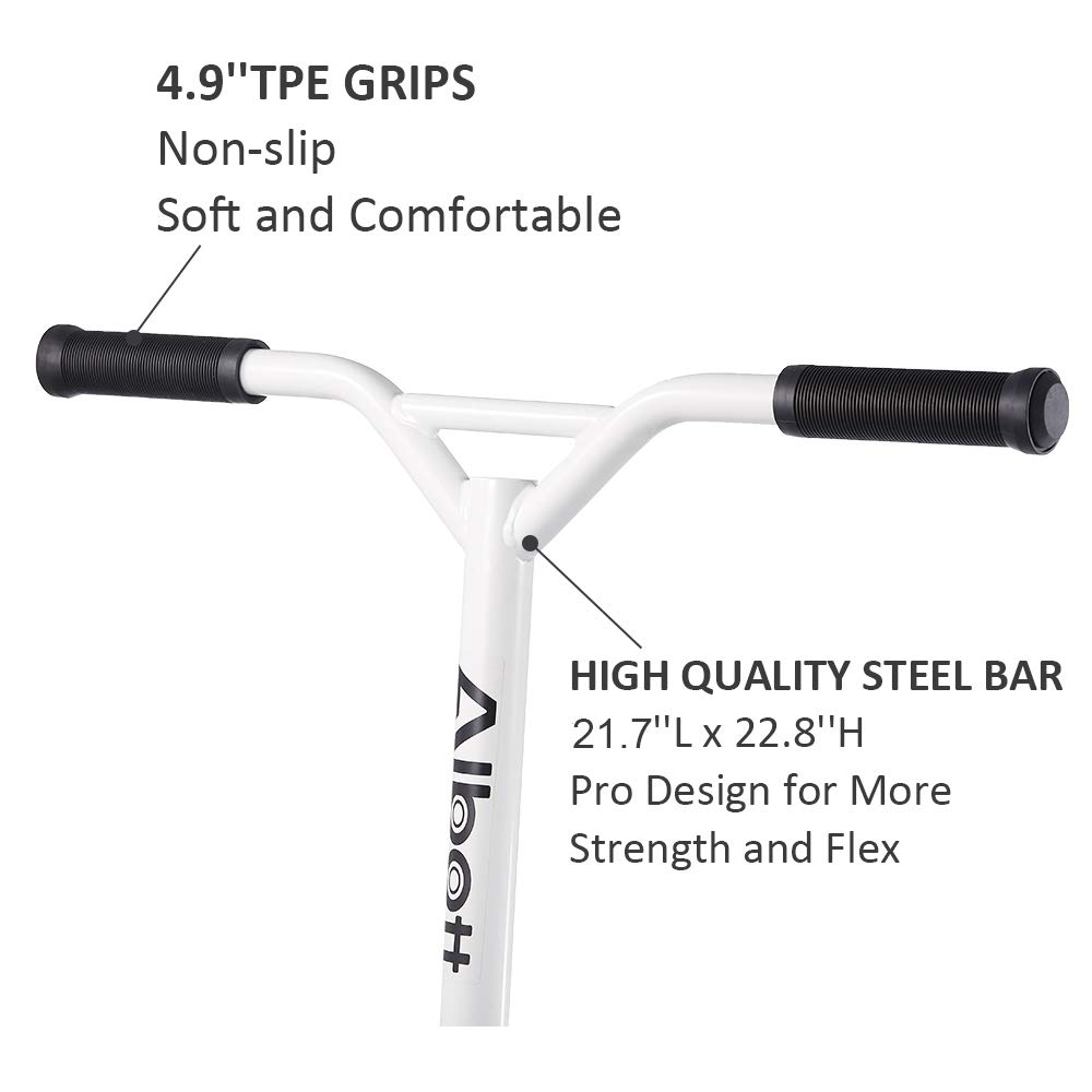Albott Pro Scooters Stunt Scooter - Complete Trick Scooters Beginner Freestyle Sports Kick Scooter with Fixed Bar Scooter for 8 Years and Up,Teens,Adults (White)