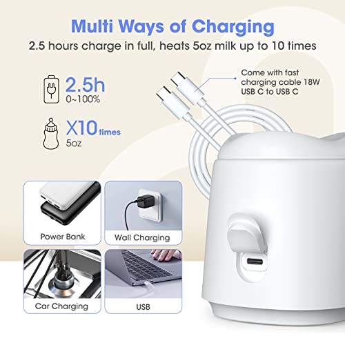 Bottle Warmer, Portable Bottle Warmer for Travel with 5 Adapters, Mercalon Upgraded Rechargeable Baby Milk Warmer, Fast Heat Warmer with Digital Display for Formula & Breastmilk (Bottle Warmer)