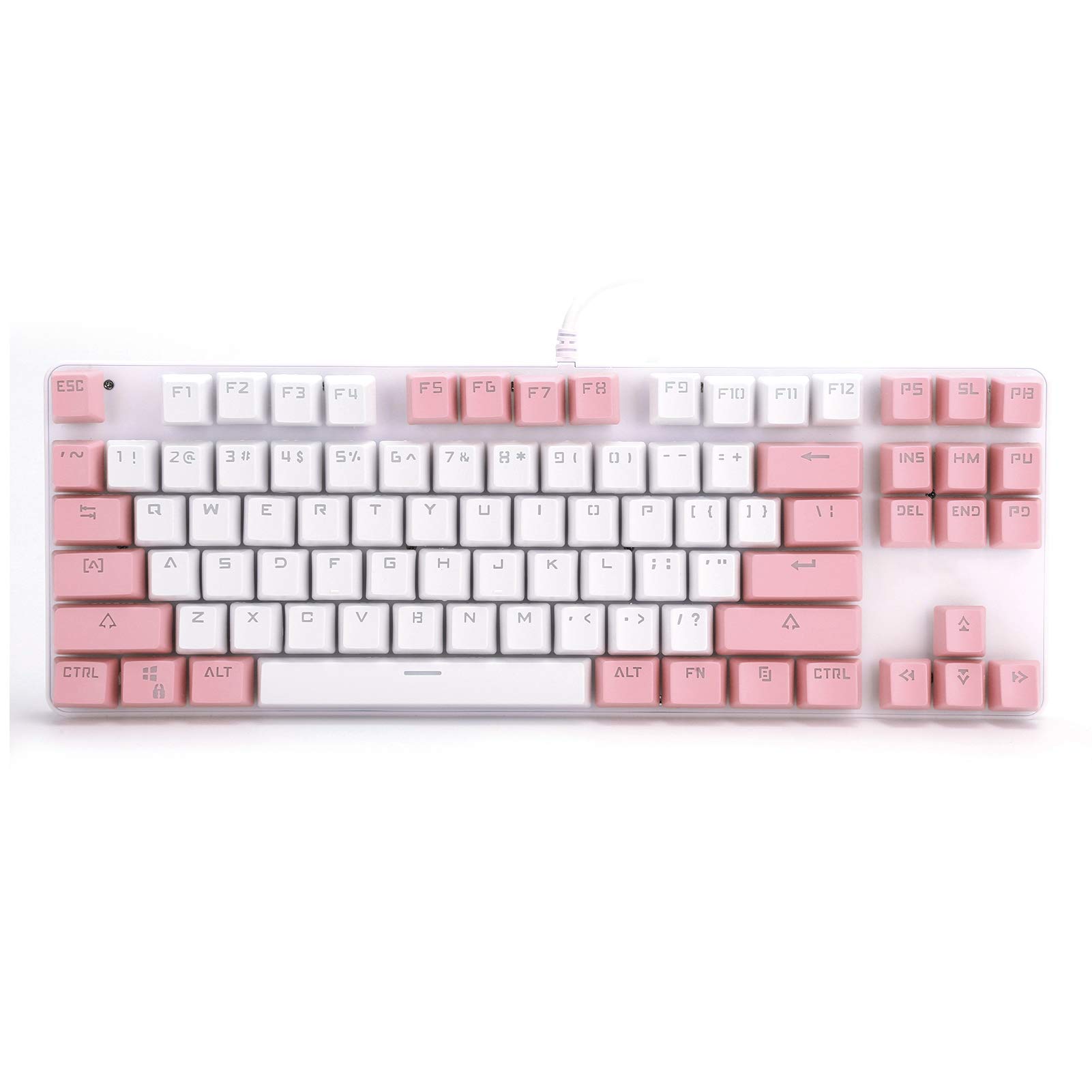 Wired Mechanical Gaming Keyboard, Backlit Keyboard Pink Antighosting 87 Key Mixed Light Cute Keyboard, for Professional Gamers and Typists(White Pink)