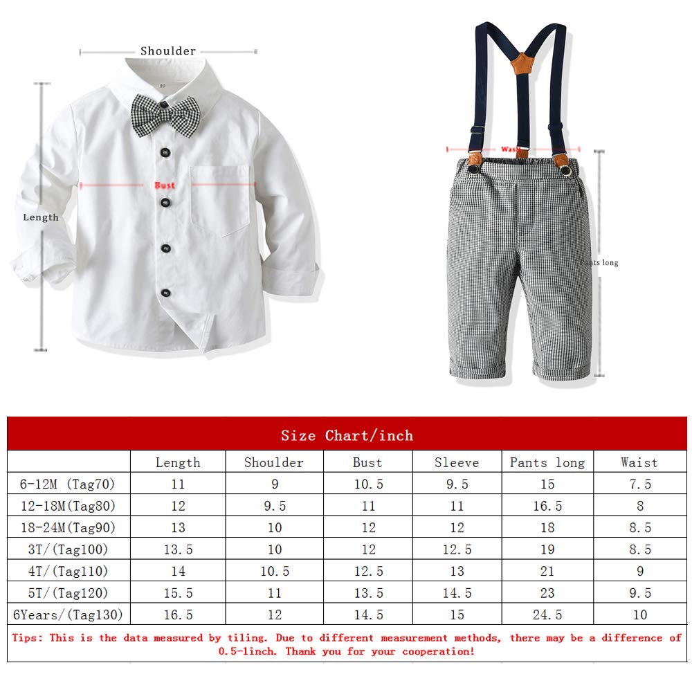 Moyikiss Studio Autumn Winter Little Boys Clothes Long Sleeve Bowtie Shirt+Suspender Pants Gentleman Outfits Sets (White-a, 90/2T)