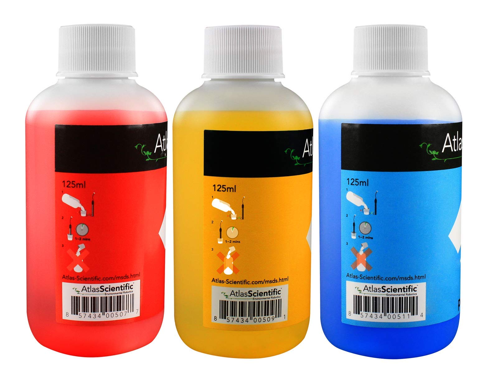 Atlas Scientific pH 4.00, 7.00, & 10.00 Calibration Solution 125ml - 4oz (Pack of 3)
