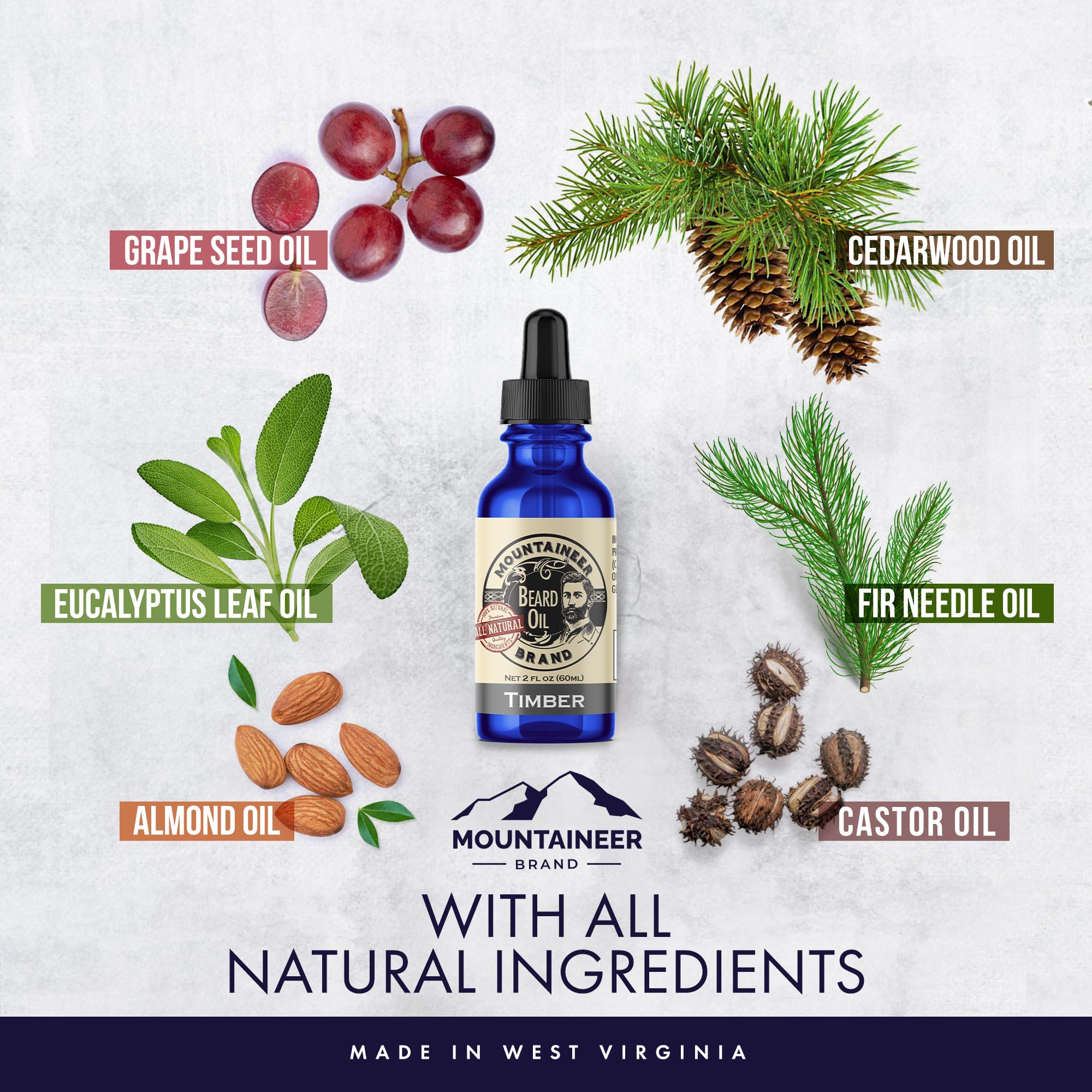Mountaineer Brand Beard Oil - WV Timber Scent - 100% Natural Conditioner and Softener For Men - Hydrates and Moisturizes for Beard Growth - Treats Dry Itchy Beards - 2oz 2 Pack