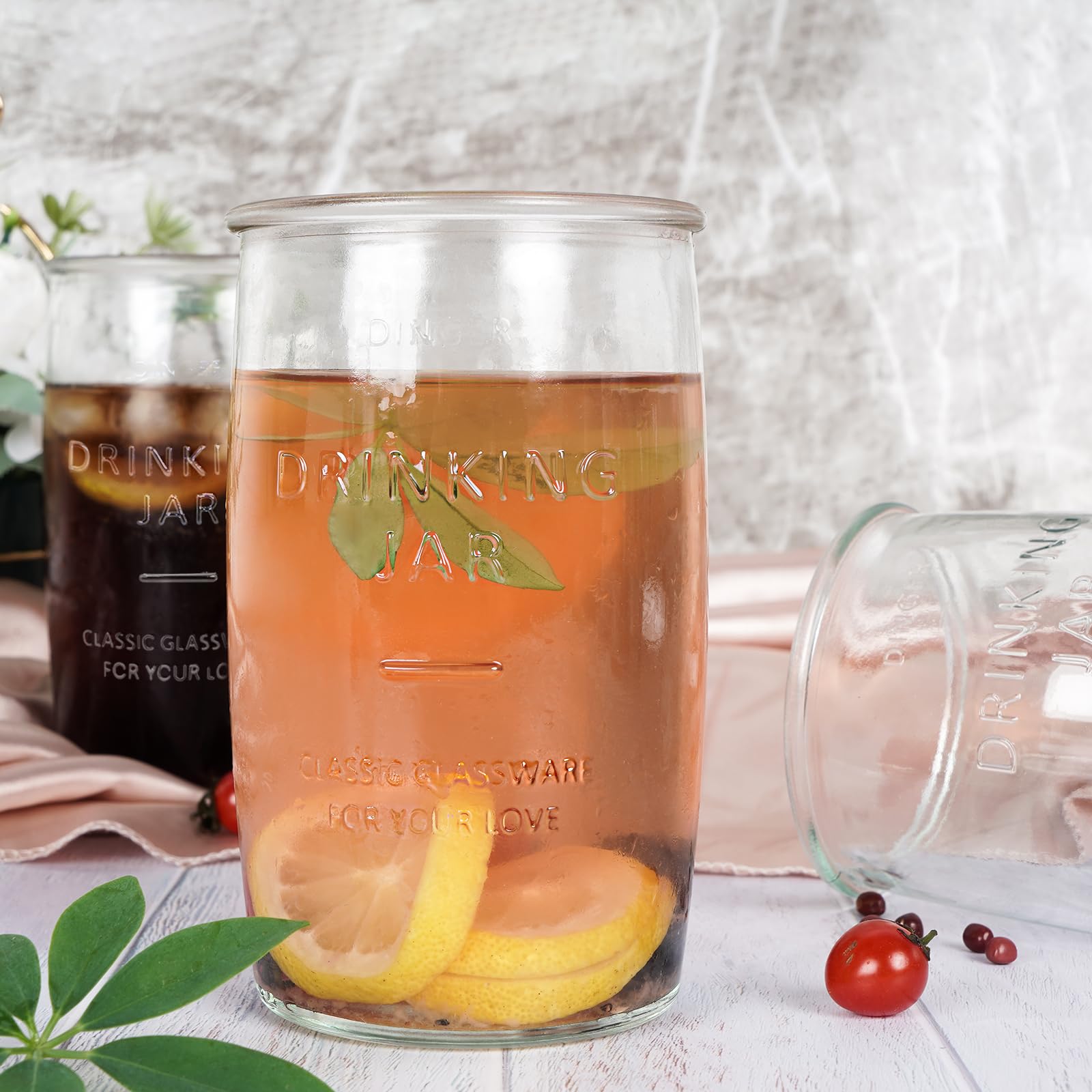 Dingerjar 20 OZ Glass Cup Set of 6, Elegance Modern Simplicity Drinking Glasses Tumblers for Cold Drinks, Cocktails, and Beverages.