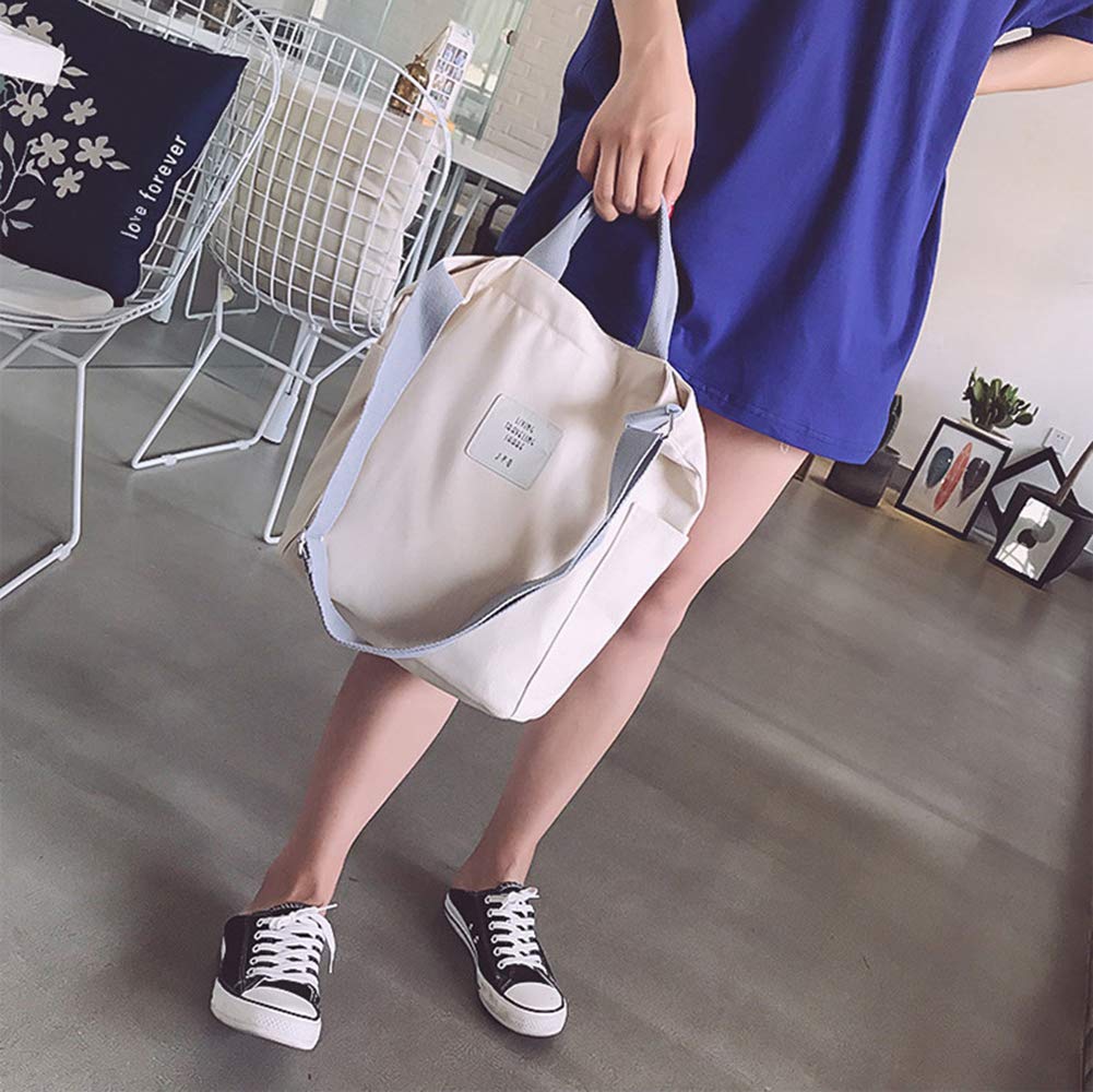 Belsmi Shoulder Bag Canvas Totes Bag Shopping Cotton Crossbody Travel Weekend Handbag Work Bag (Small, Beige)