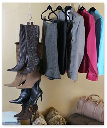 NEW IMPROVED SYSTEM- Boot Stax: Vertical Hanging Boot Rack, Boot Storage, Boot Organizer: 1 Vertical Rod that Swivels + 6 Silver Boot Hangers (Silver)