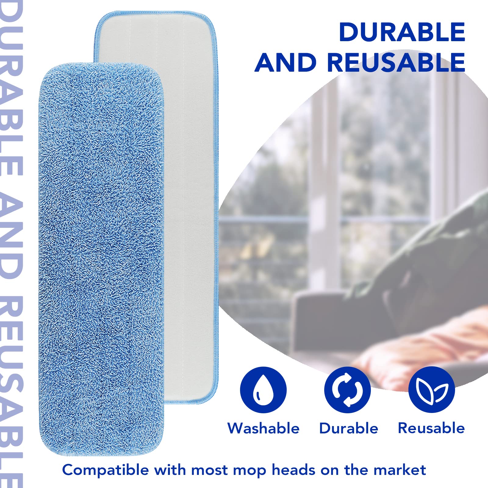 Replacement Microfiber Pad for Rubbermaid Commercial 18 Inch Mop and 17 Inch Mop - 10 Pack Wet & Dry Commercial Cleaning Refills Reusable Mop Refills Fit for Any Microfiber Flat Mop System 18" and 17"
