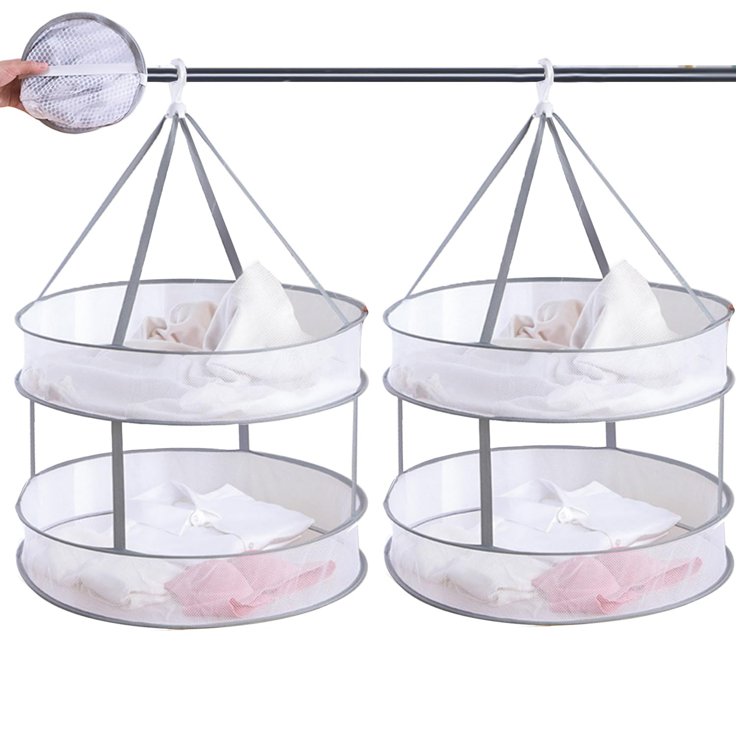 COMZPLIFE 2-Tier Mesh Folding Drying Rack, Windproof Foldable Laundry Hanging Dryer, Folded Clothes Dryer for Sweater, Socks, Towels, Underwear