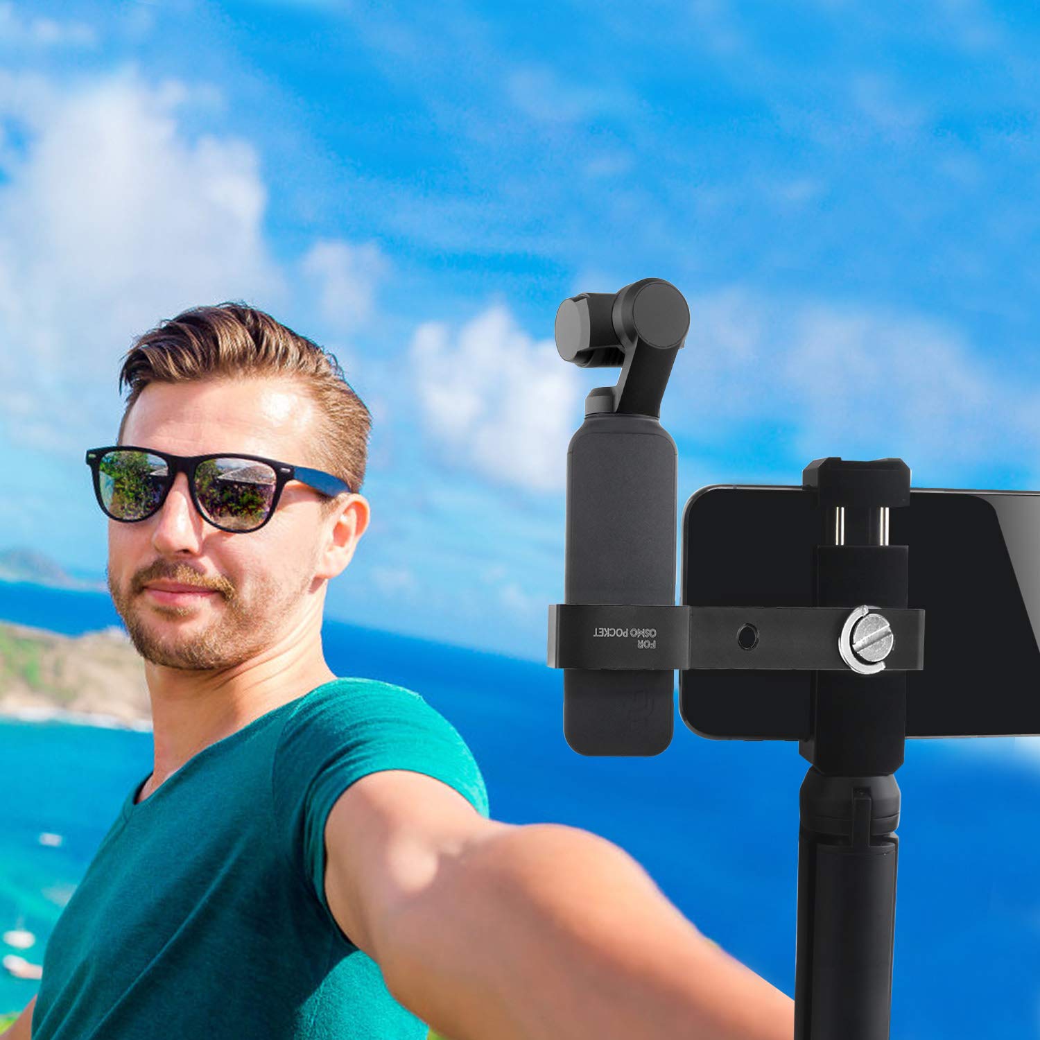 Alcoon Aluminum Handheld Phone Holder Tripod Mount Stand Compatible for DJI Osmo Pocket Accessories with Cold Shoe Interface and 1/4 Inch Thread